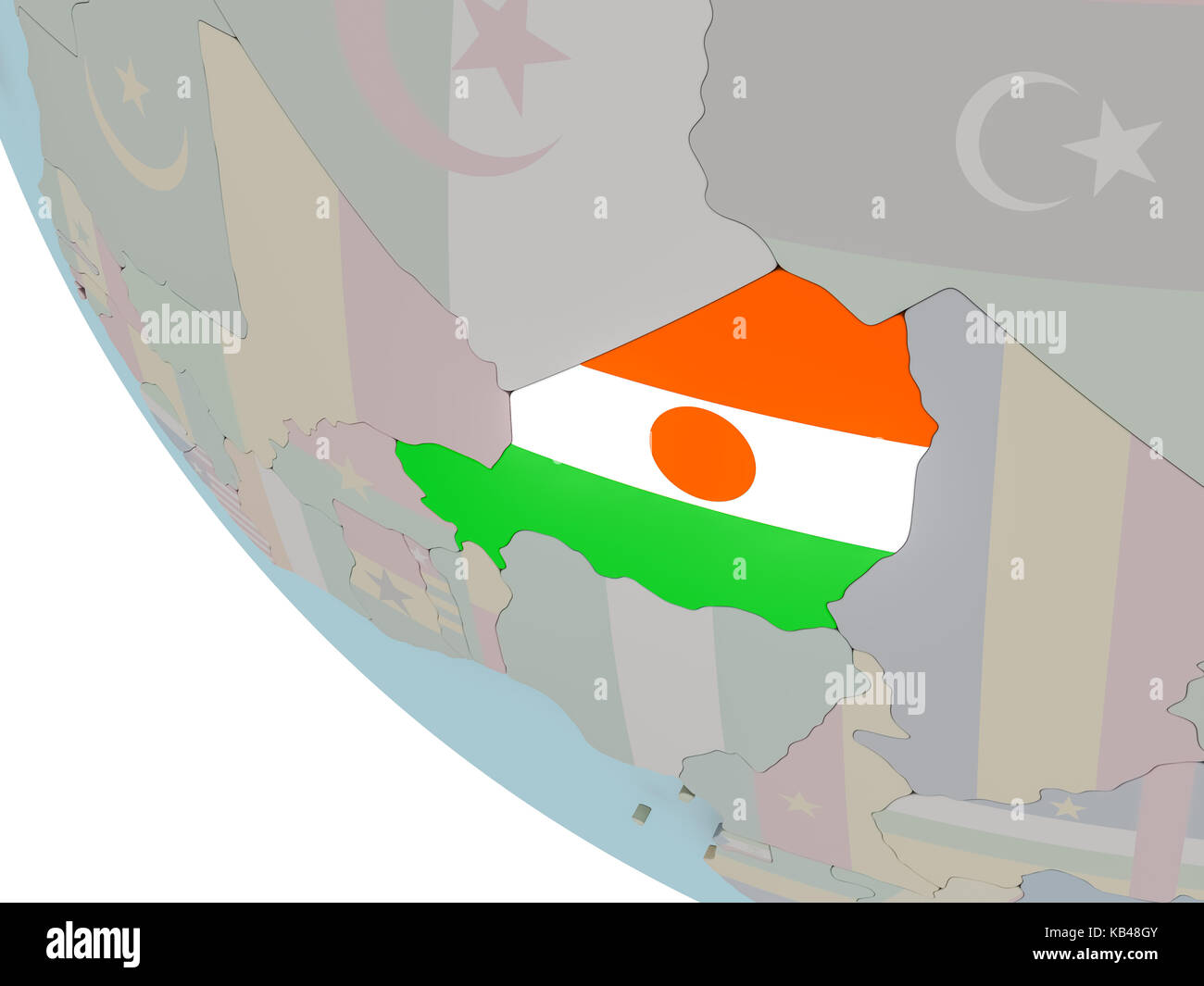 Map of Niger on political globe with embedded flags. 3D illustration ...