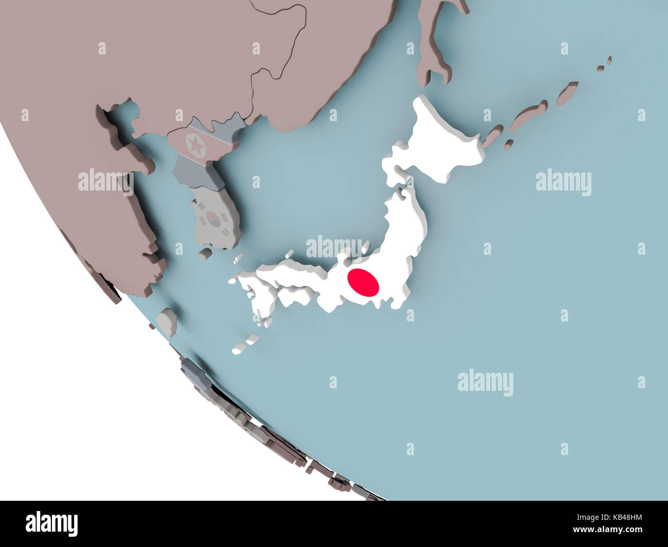 Map of Japan on political globe with embedded flags. 3D illustration ...