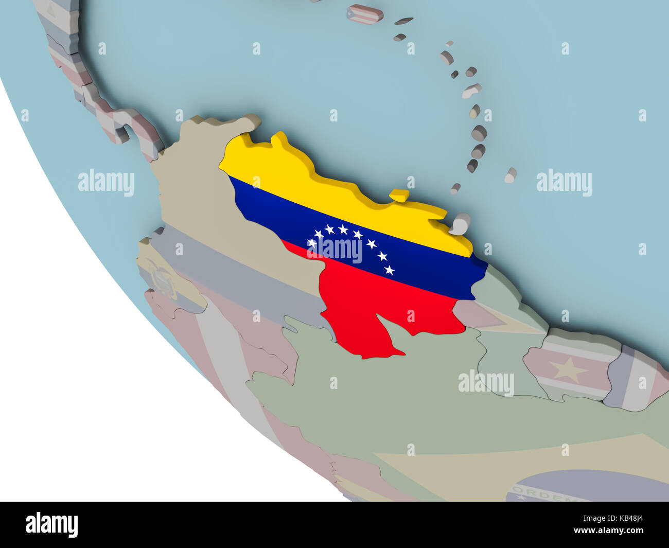 Map of Venezuela on political globe with embedded flags. 3D ...