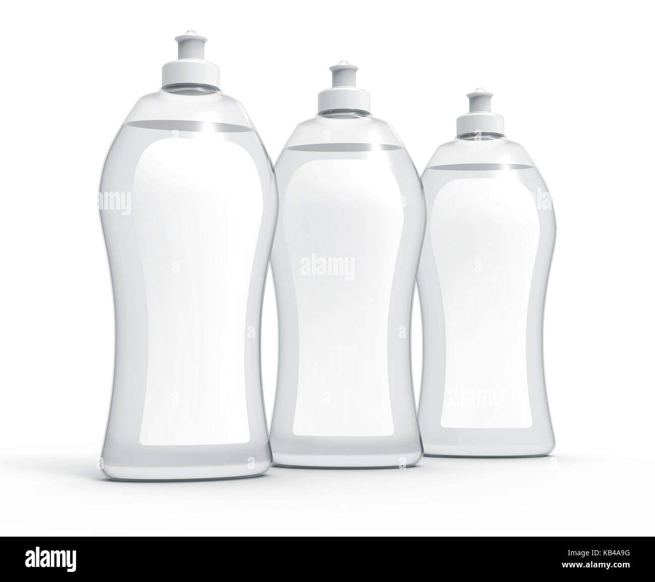 3D rendering Dishwashing liquid, transparent detergent mockup set with ...