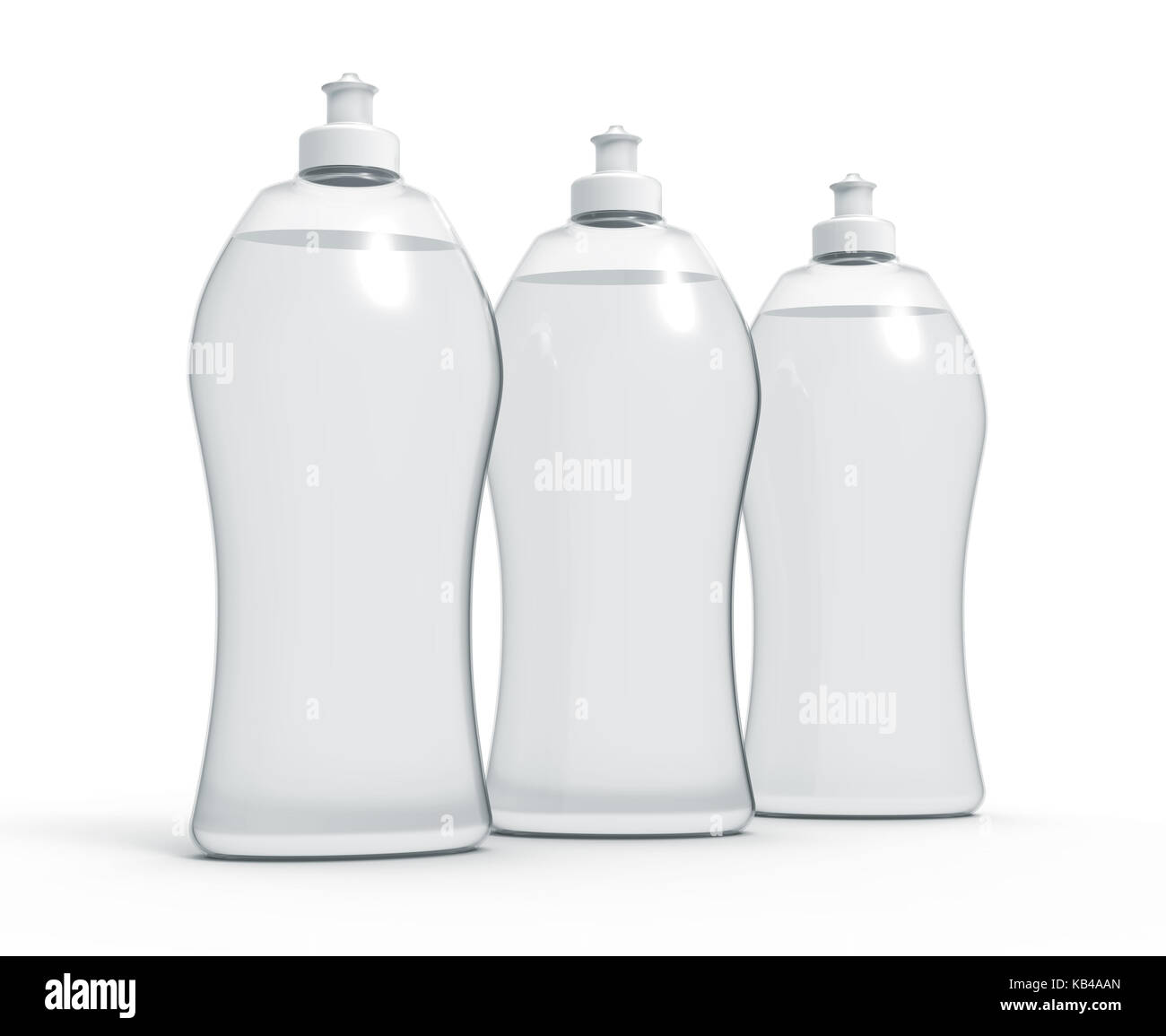 3D rendering Dishwashing liquid, transparent detergent mockup set for ...