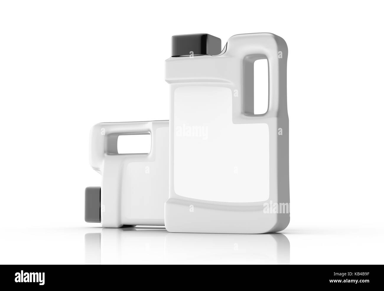 Silver motor oil container, two 3d rendering silver bottles with label ...