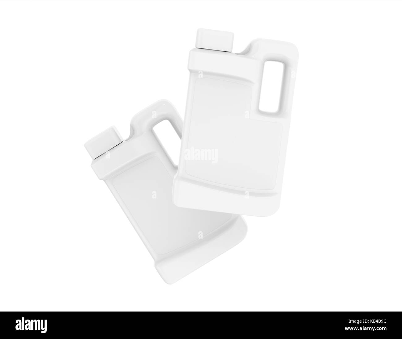 Blank motor oil container, floating two 3d rendering white bottles ...