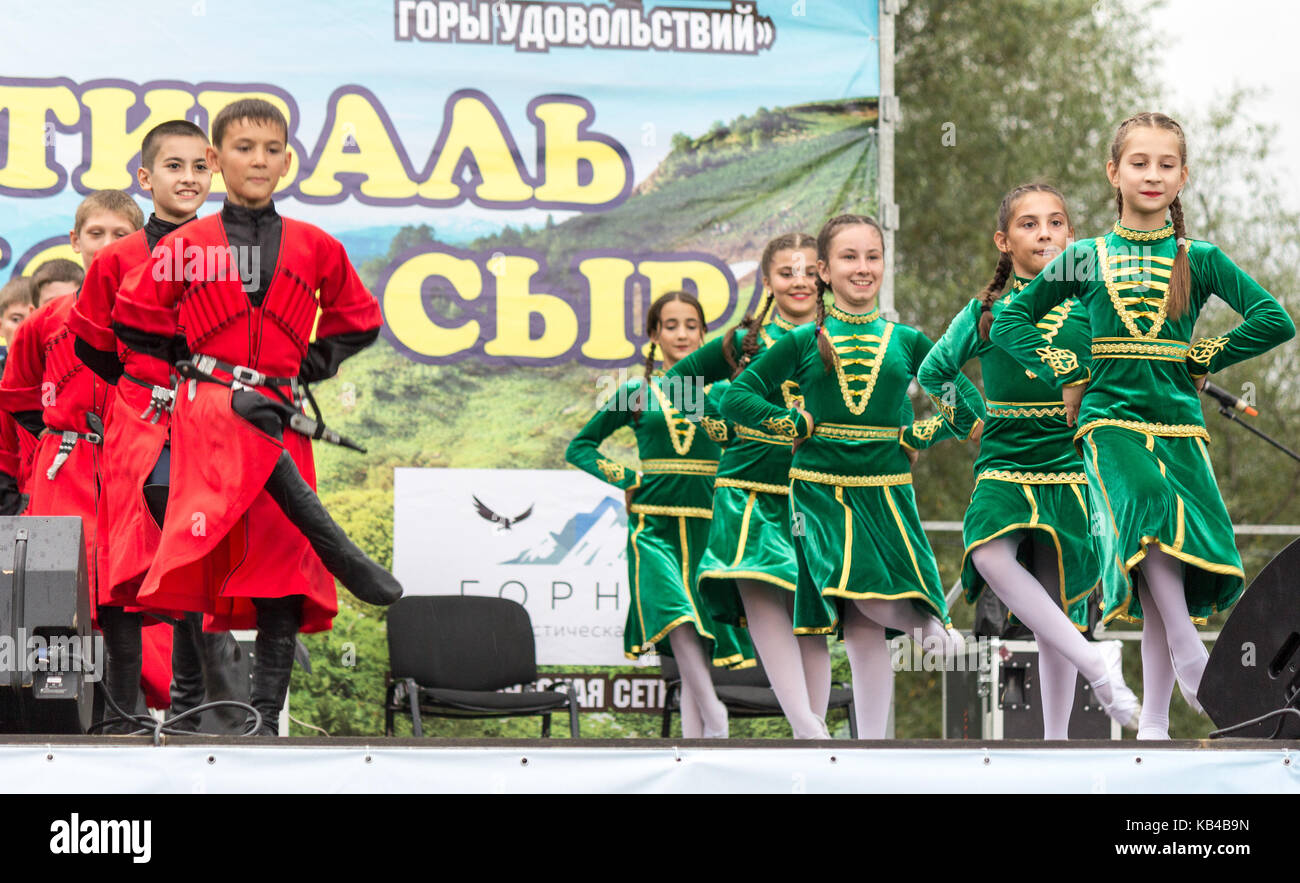 Adygea, Russia - August 19, 2017: Children's dance group in traditional ...