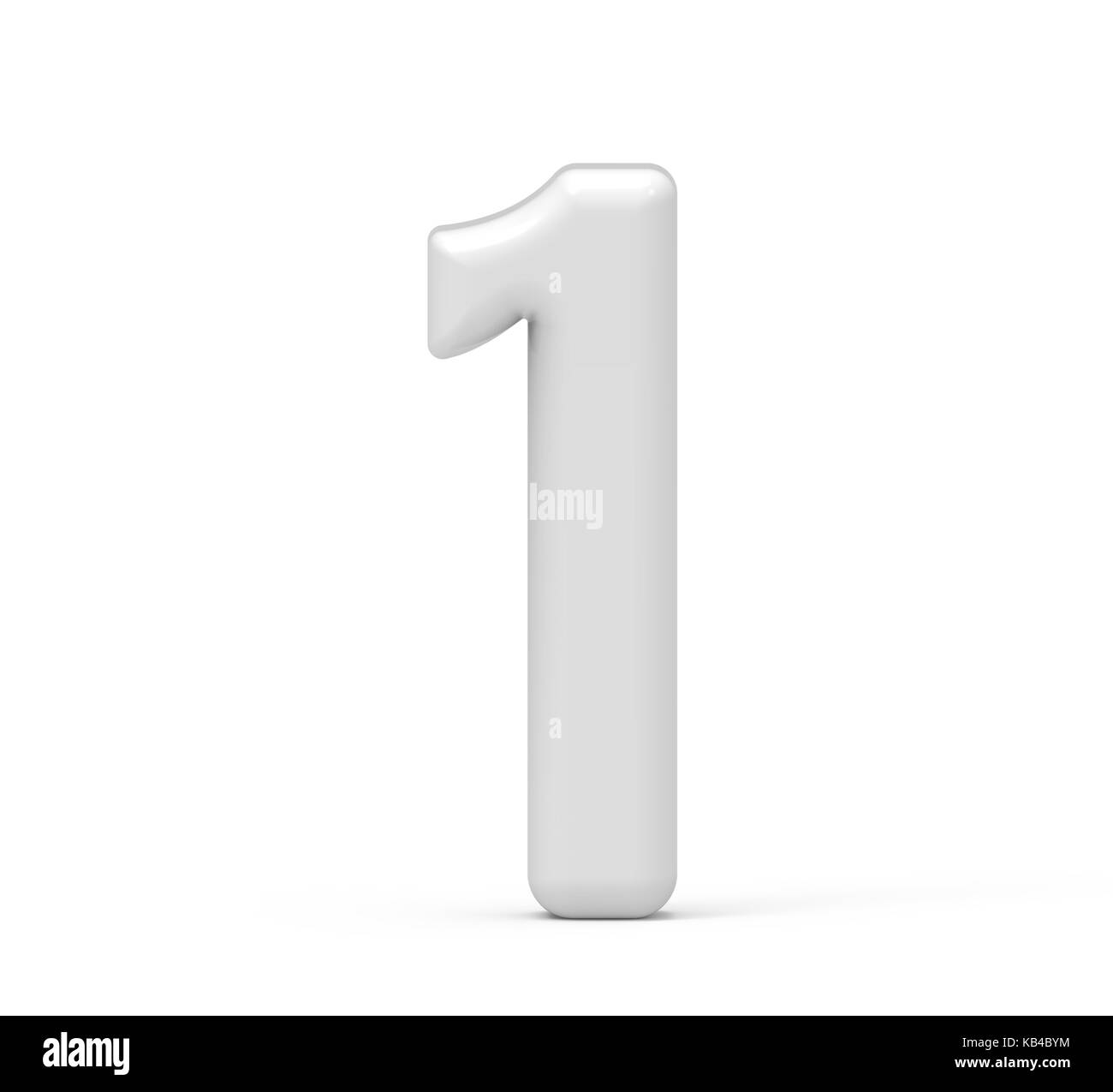pearl white number 1, 3D rendering inflated number isolated on white ...