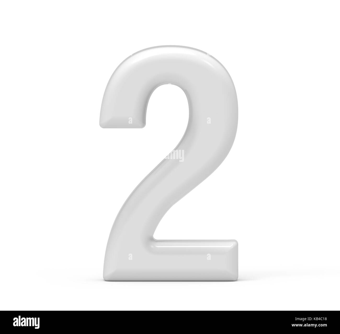 pearl white number 2, 3D rendering inflated number isolated on white ...