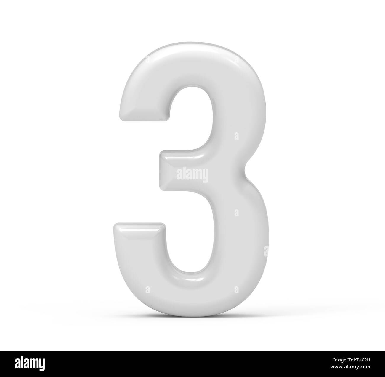 pearl white number 3, 3D rendering inflated number isolated on white ...