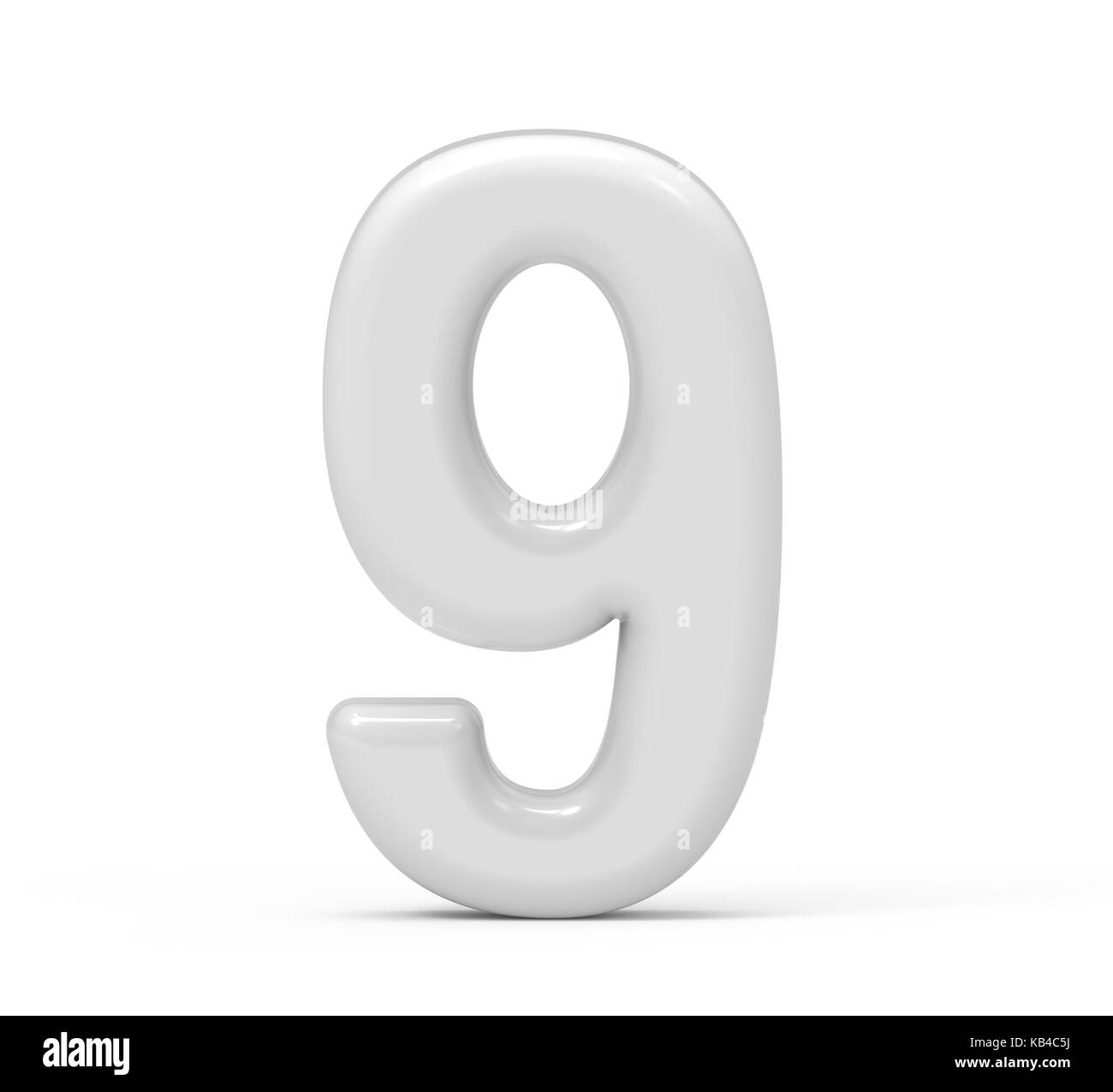 pearl white number 9, 3D rendering inflated number isolated on white ...