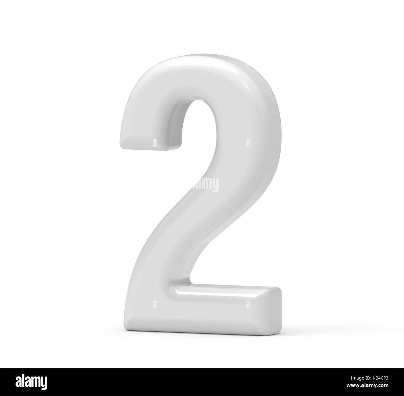 pearl white number 2, 3D rendering inflated number isolated on white ...