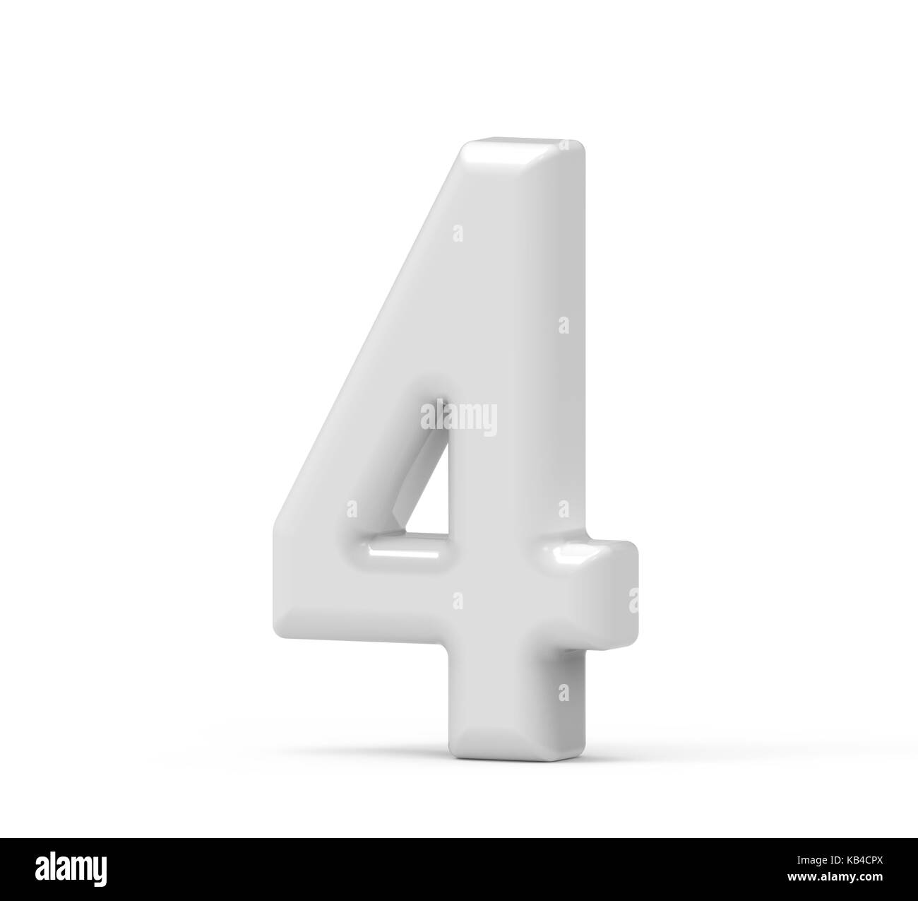 pearl white number 4, 3D rendering inflated number isolated on white ...