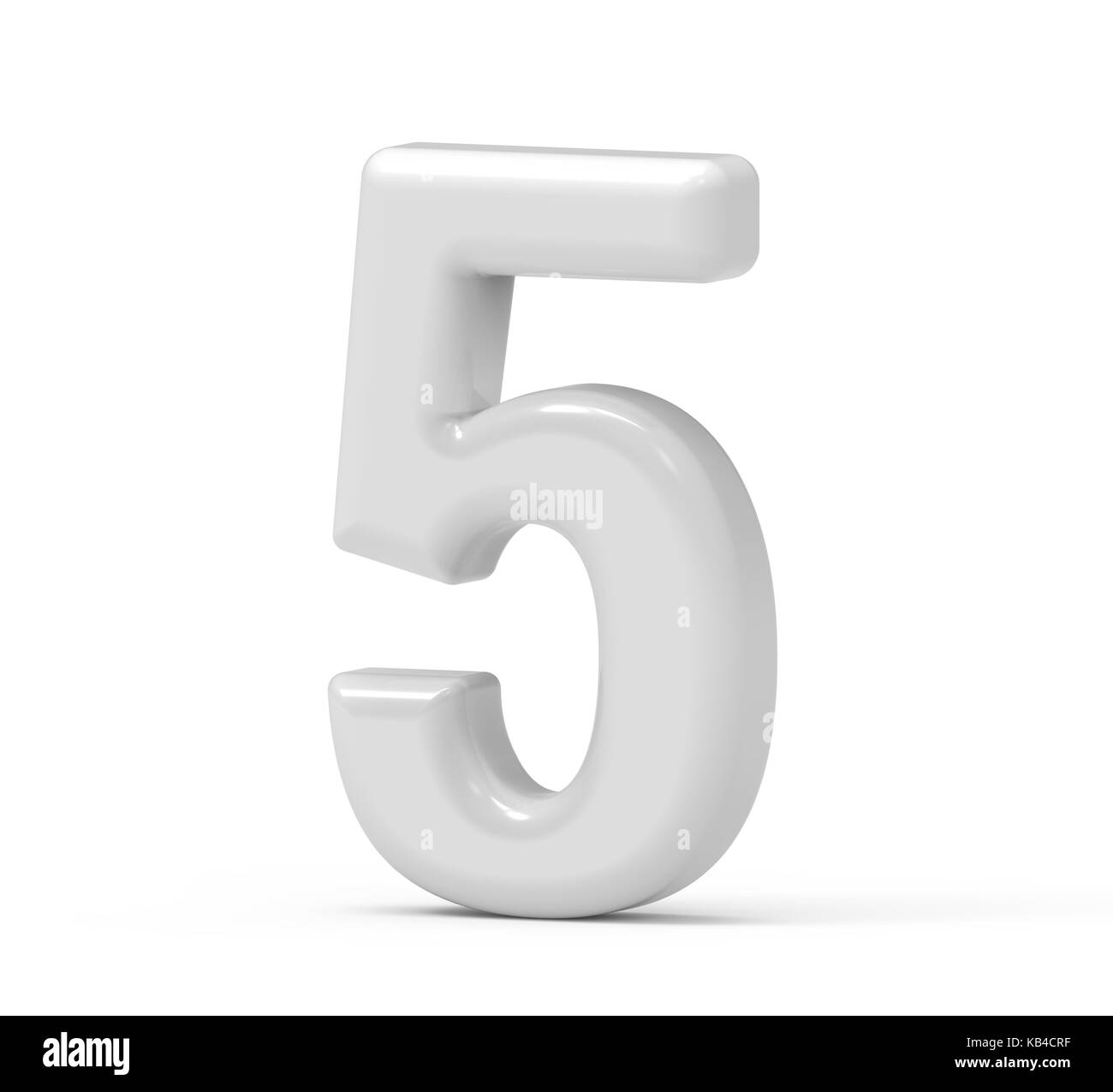 pearl white number 5, 3D rendering inflated number isolated on white ...