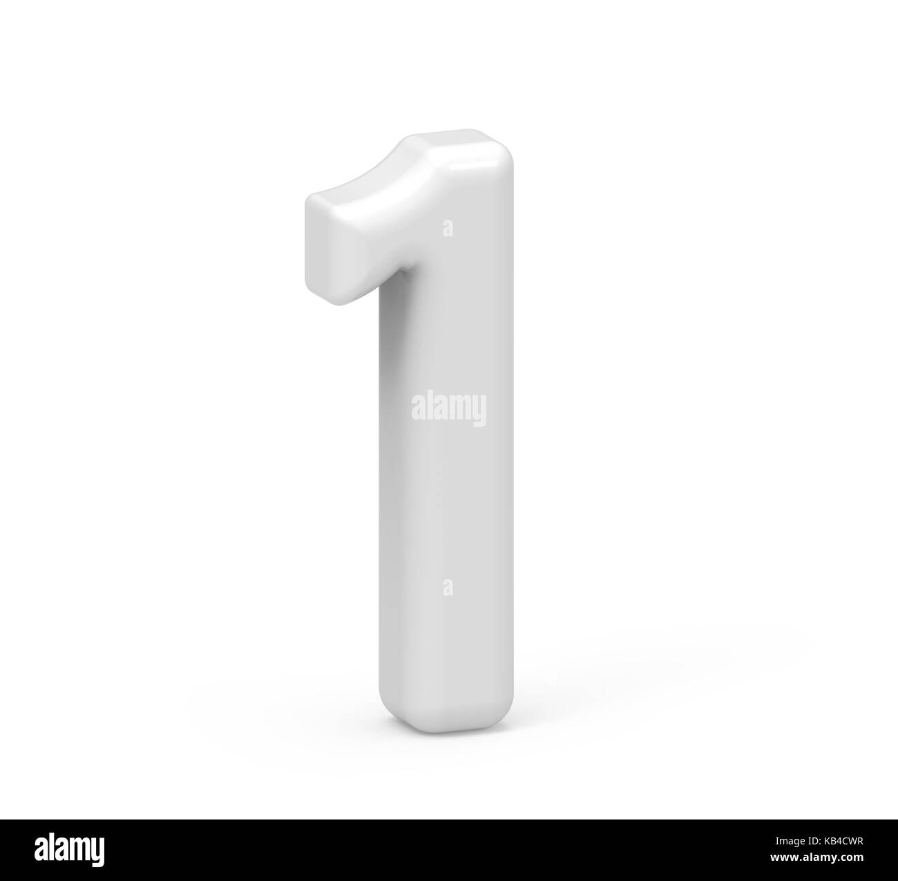 pearl white number 1, 3D rendering inflated number isolated on white ...