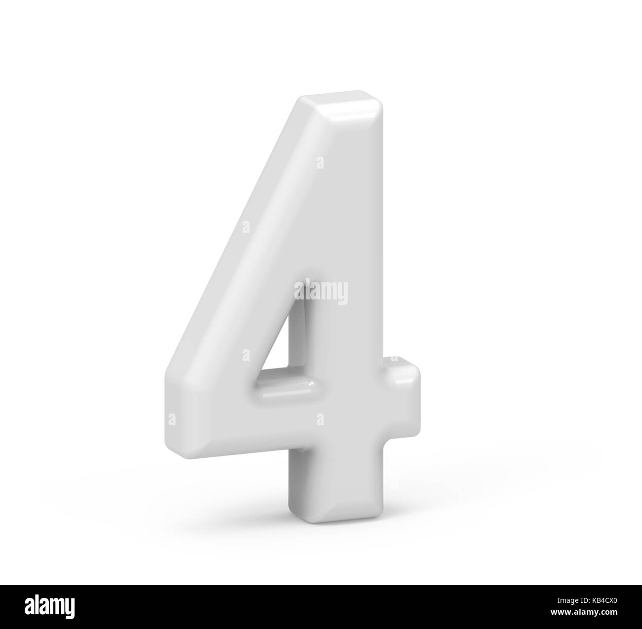 pearl white number 4, 3D rendering inflated number isolated on white ...