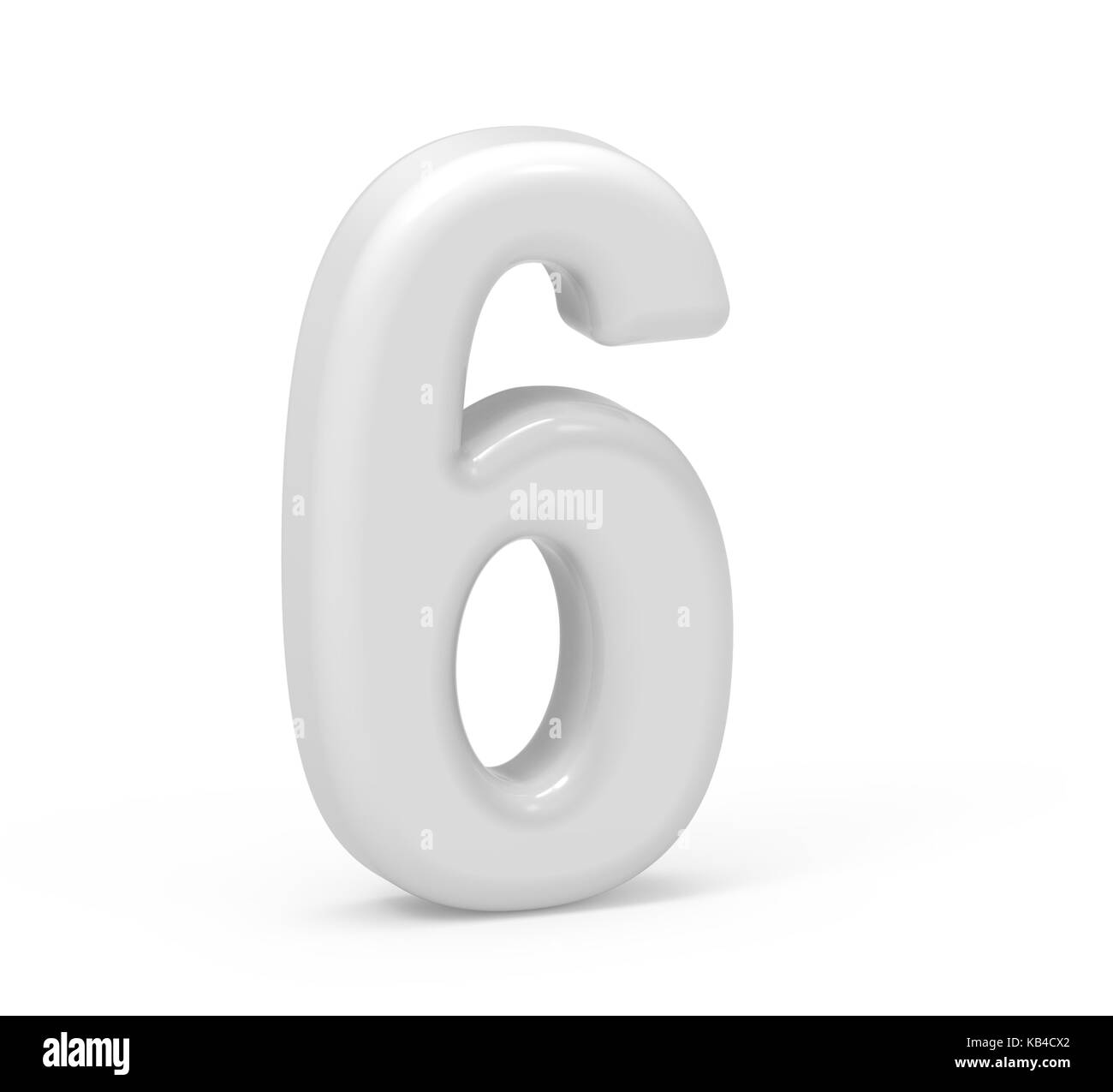 pearl white number 6, 3D rendering inflated number isolated on white ...