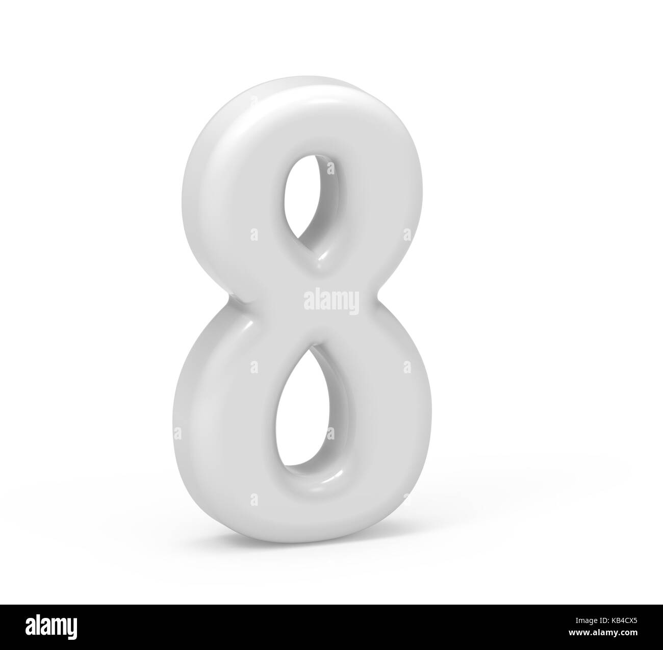 pearl white number 8, 3D rendering inflated number isolated on white ...