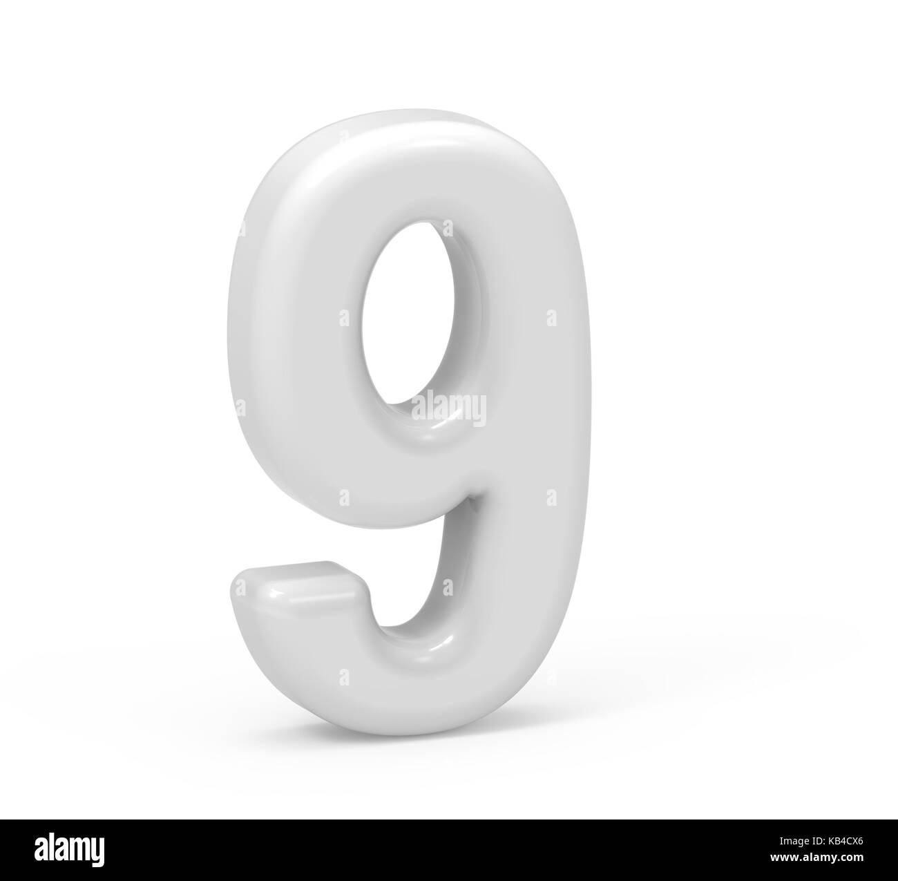 pearl white number 9, 3D rendering inflated number isolated on white ...