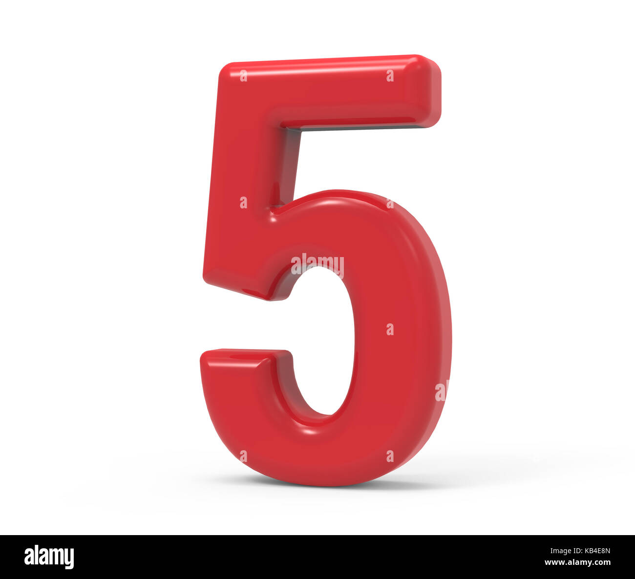 red number 5, 3D rendering red plastic texture number isolated on white ...