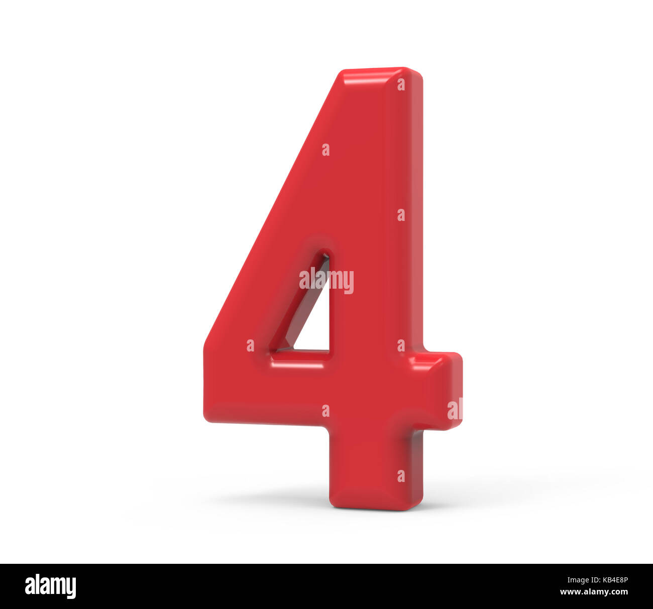 red number 4, 3D rendering red plastic texture number isolated on white ...