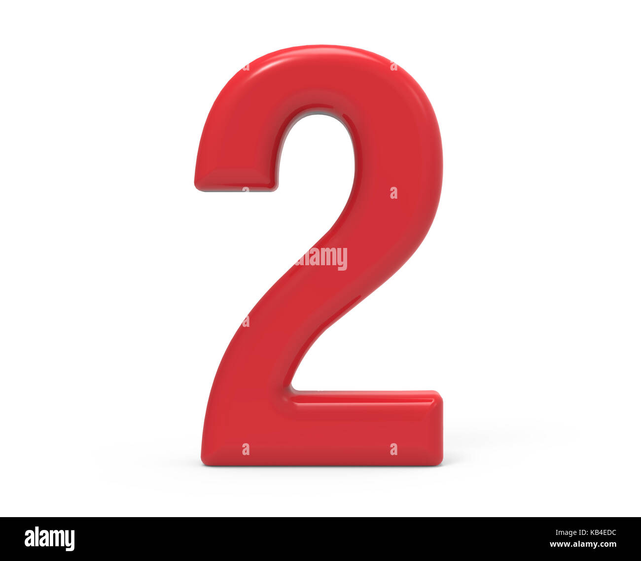 red number 2, 3D rendering red plastic texture number isolated on white ...