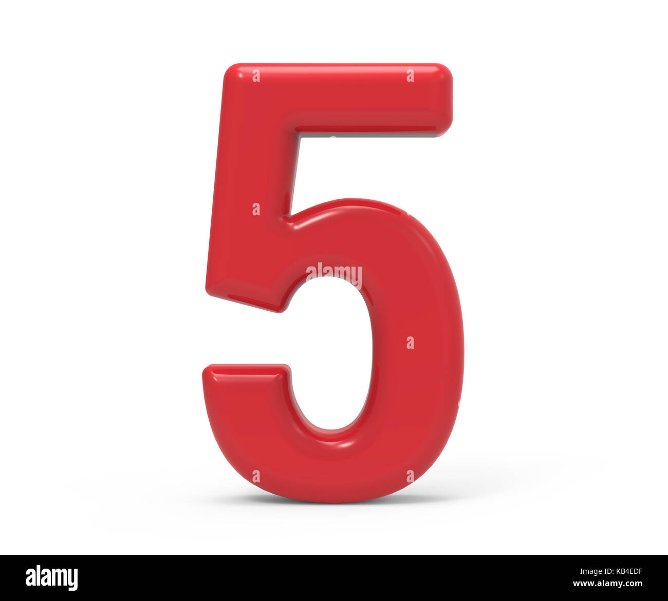 red number 5, 3D rendering red plastic texture number isolated on white ...