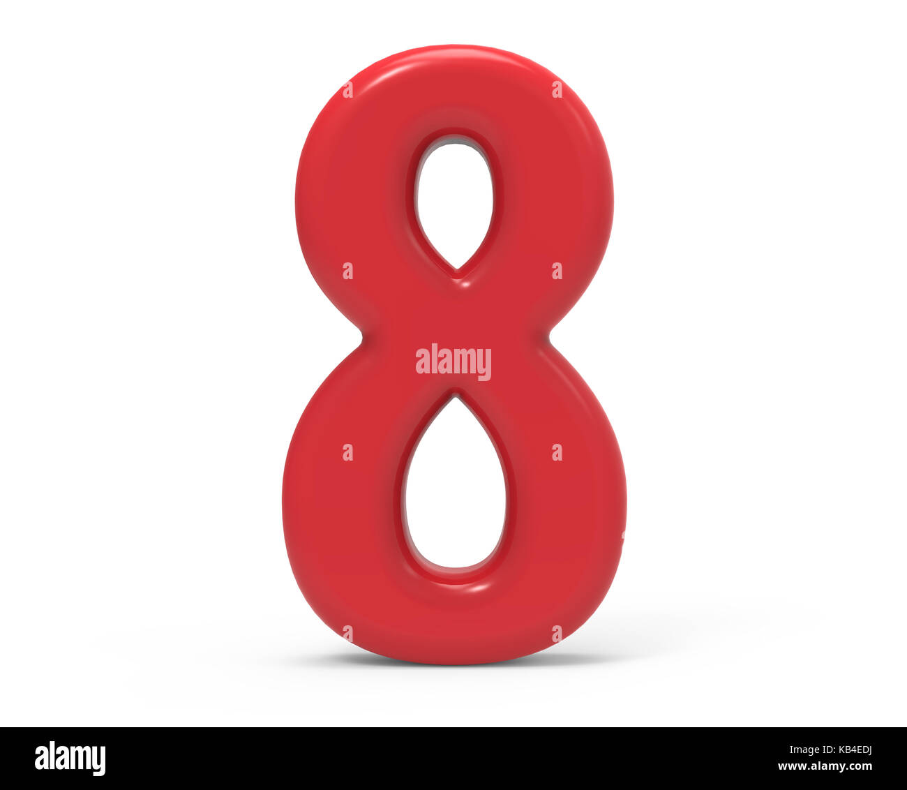 red number 8, 3D rendering red plastic texture number isolated on white ...