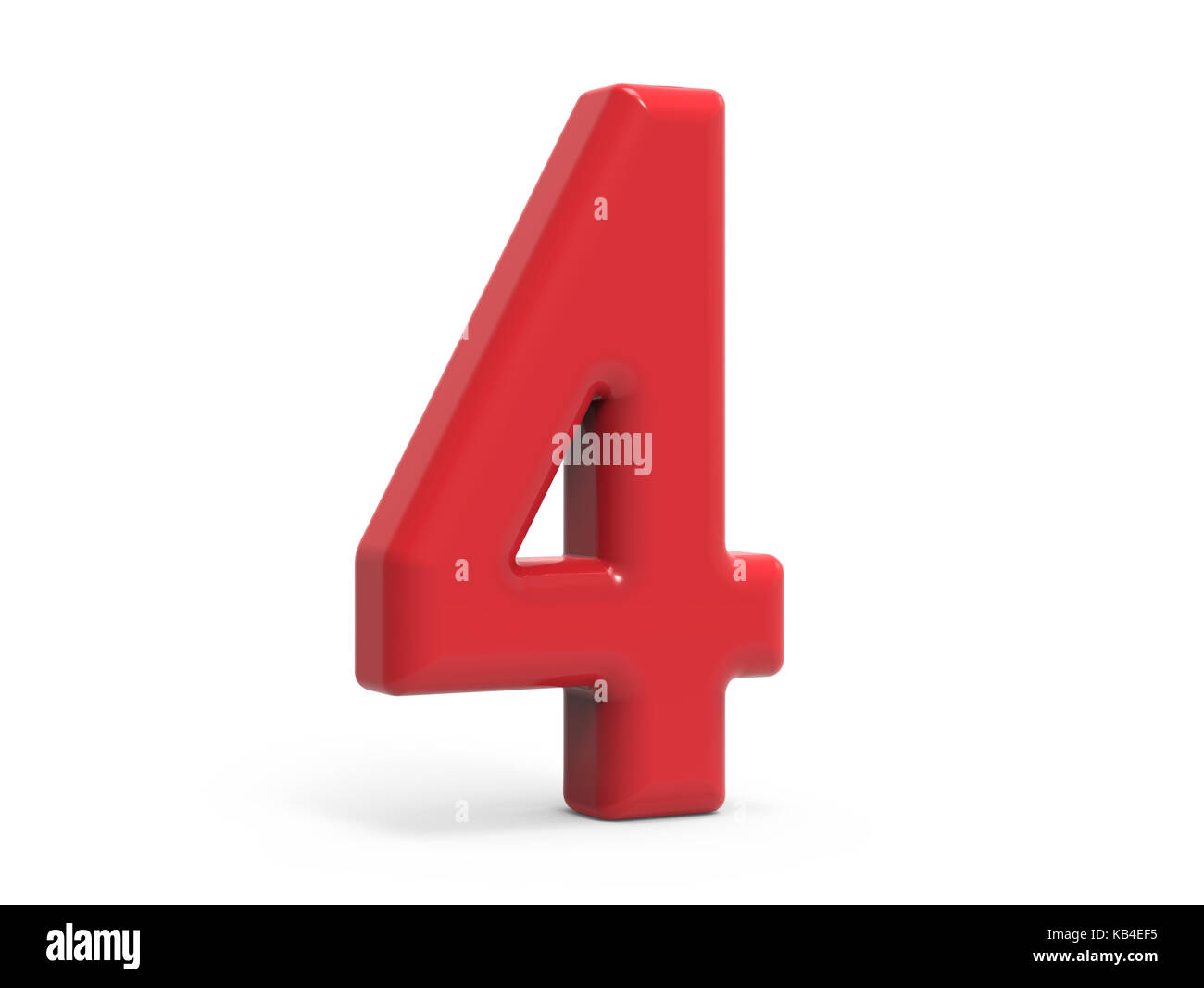 red number 4, 3D rendering red plastic texture number isolated on white ...
