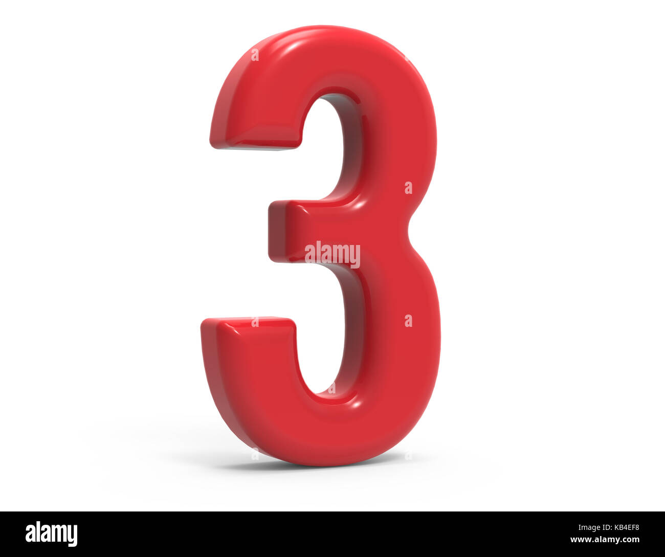 red number 3, 3D rendering red plastic texture number isolated on white ...