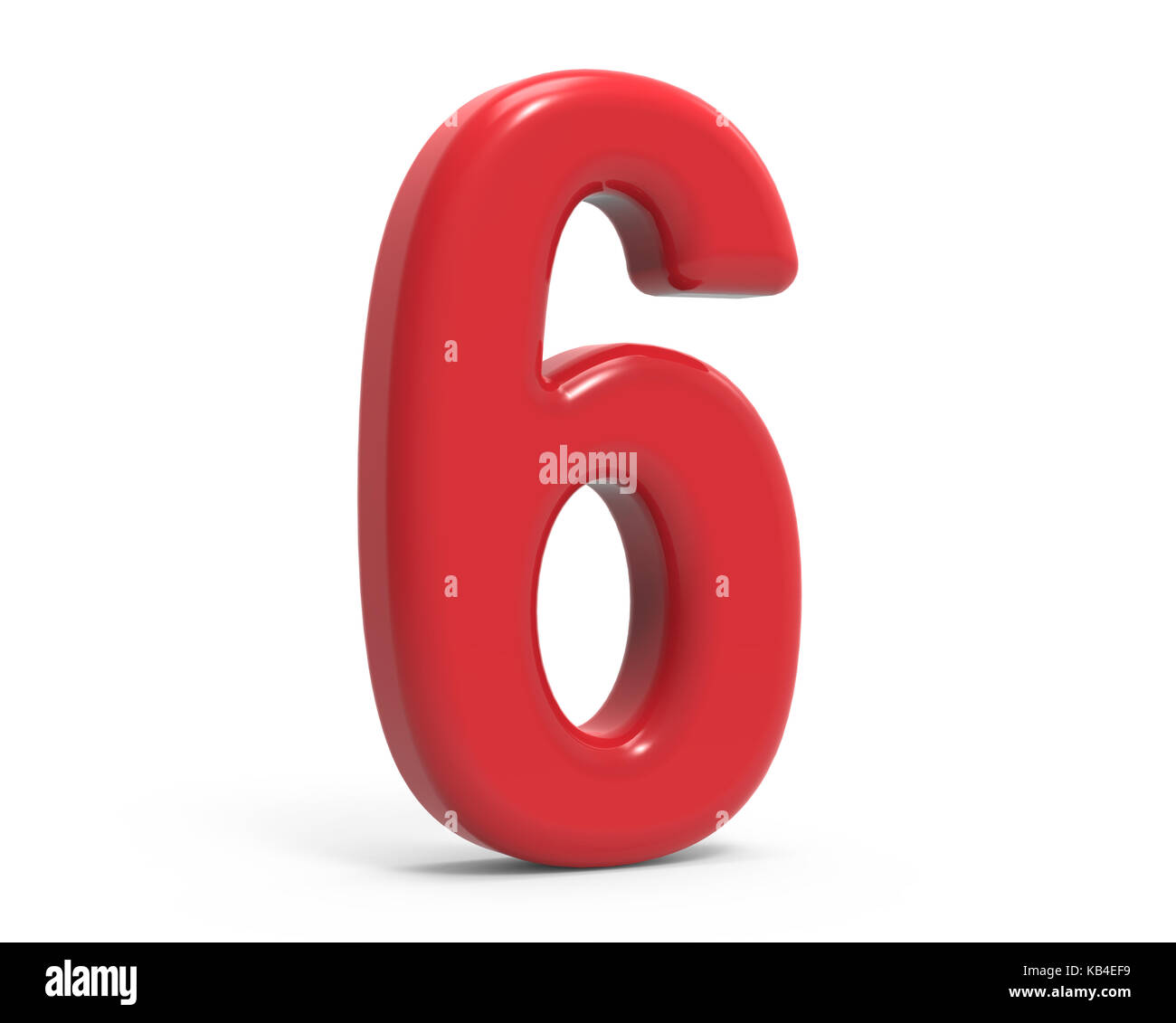 red number 6, 3D rendering red plastic texture number isolated on white ...