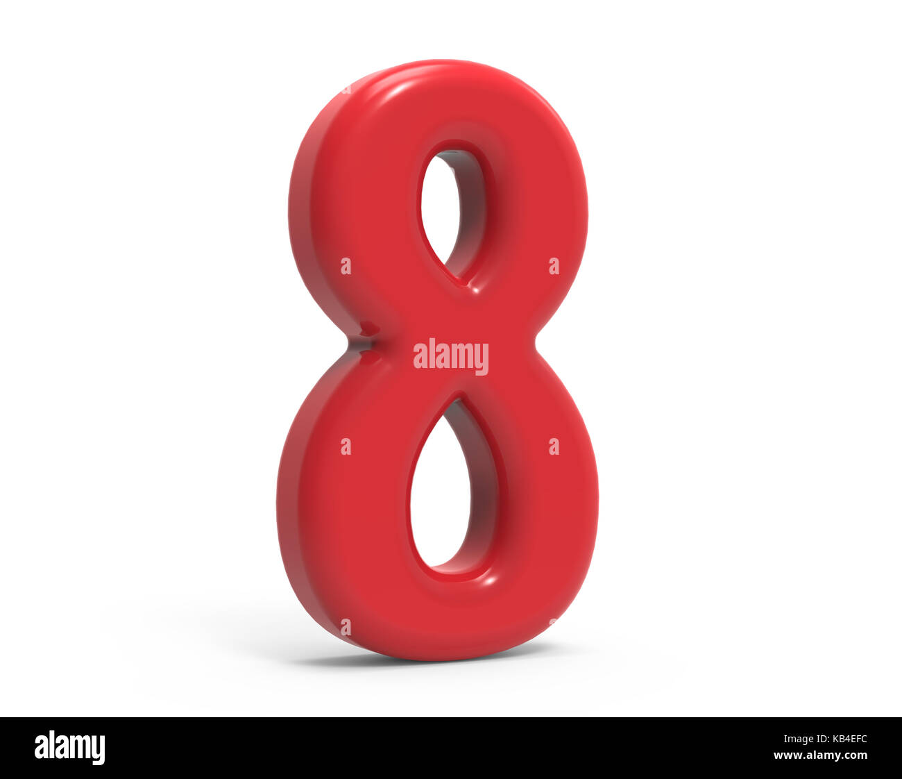 red number 8, 3D rendering red plastic texture number isolated on white ...