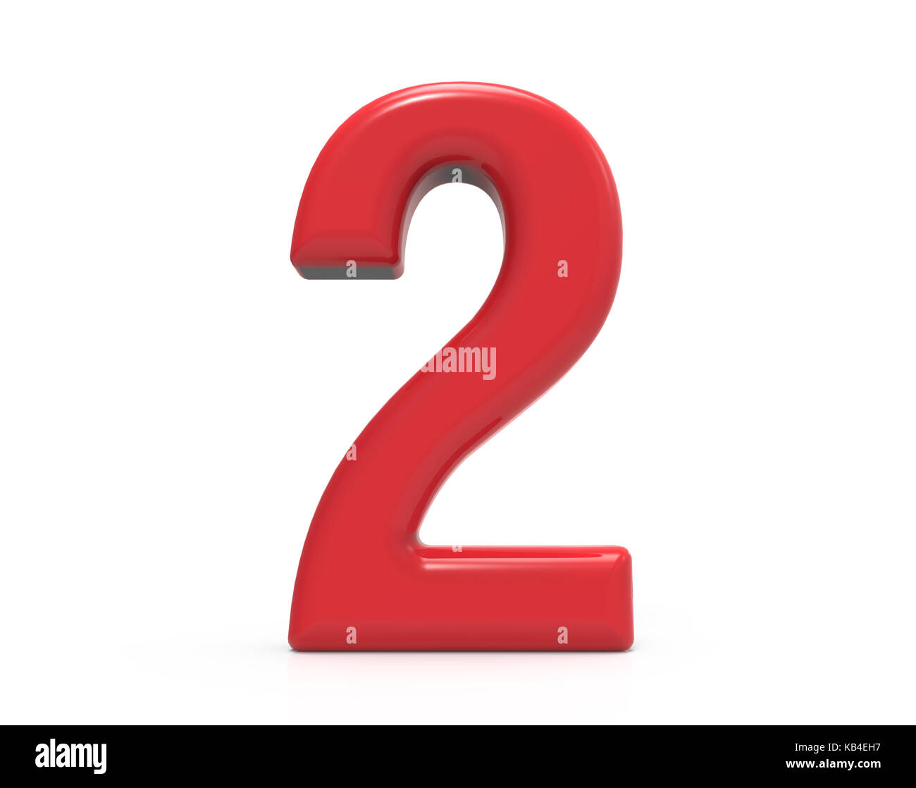 red number 2, 3D rendering red plastic texture number isolated on white ...