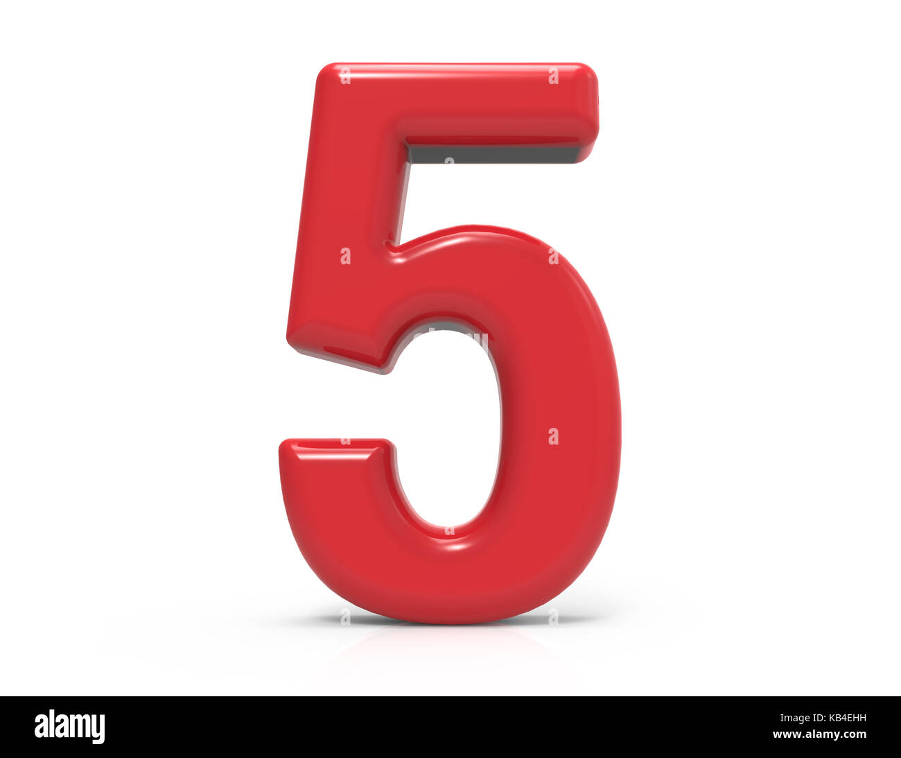 red number 5, 3D rendering red plastic texture number isolated on white ...