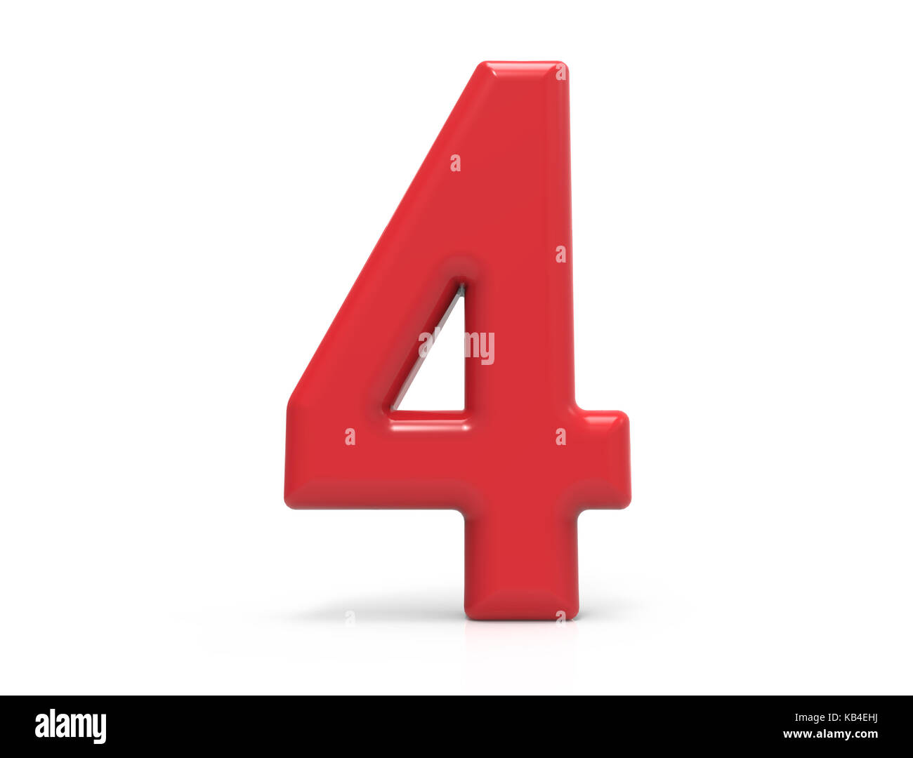 red number 4, 3D rendering red plastic texture number isolated on white ...