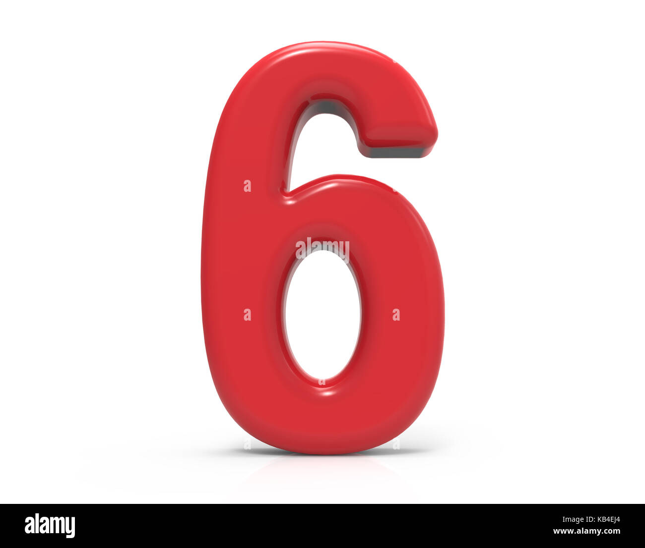 red number 6, 3D rendering red plastic texture number isolated on white ...