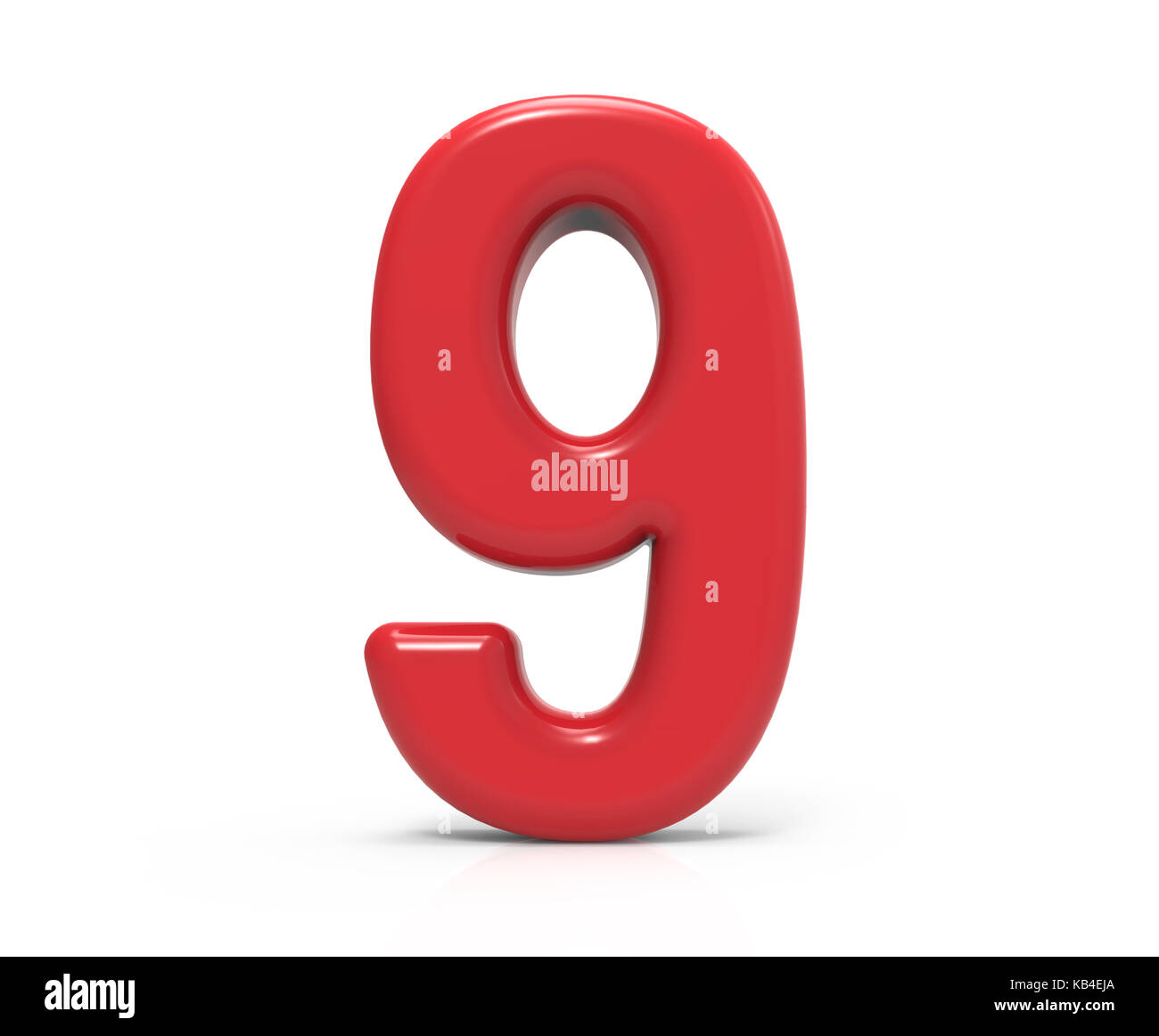 red number 9, 3D rendering red plastic texture number isolated on white ...