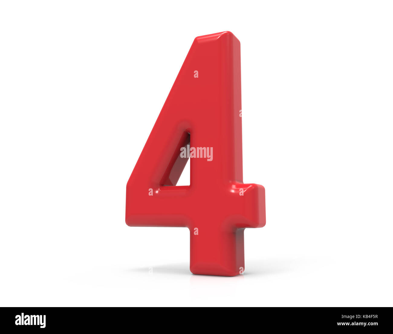 red number 4, 3D rendering red plastic texture number isolated on white ...