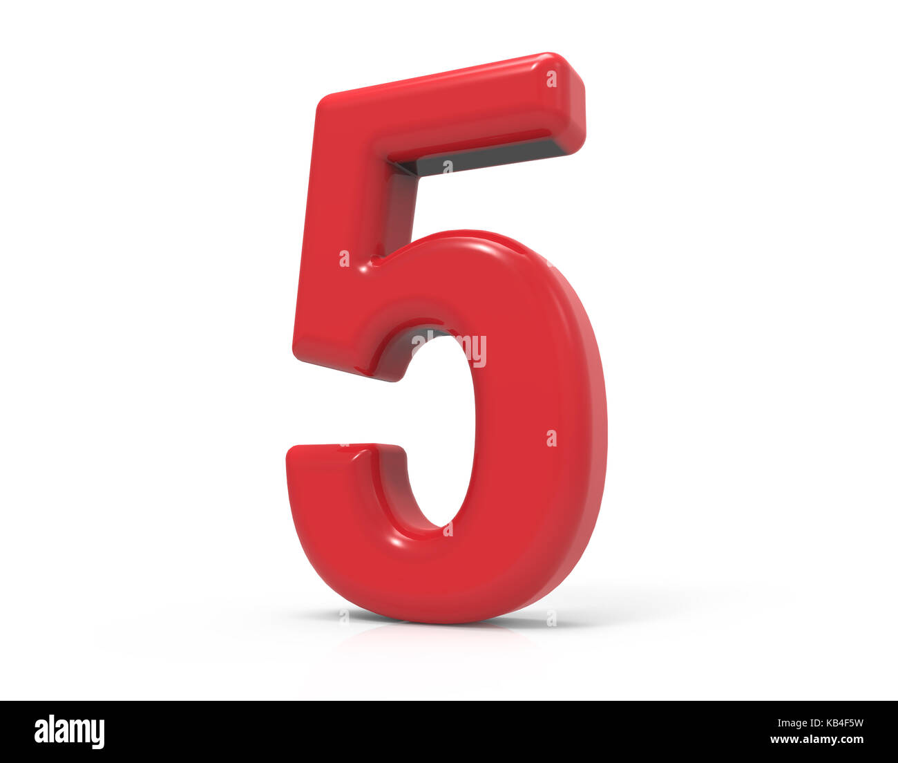 red number 5, 3D rendering red plastic texture number isolated on white ...