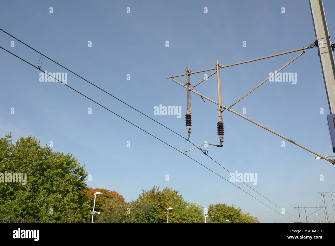 Electric overhead power cable for train Stock Photo - Alamy
