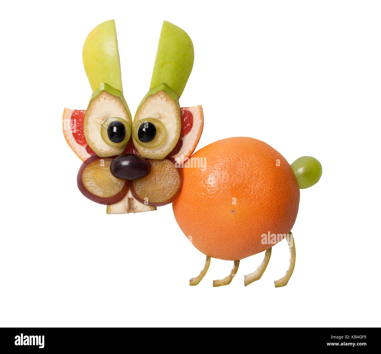 Funny hare made with fruits on isolated background Stock Photo - Alamy