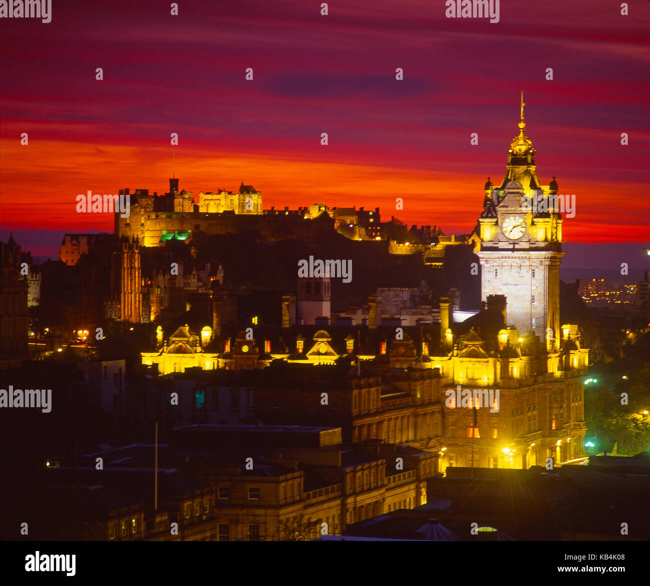 A beautiful sunset afterglow arrives over picturesque Edinburgh as seen ...