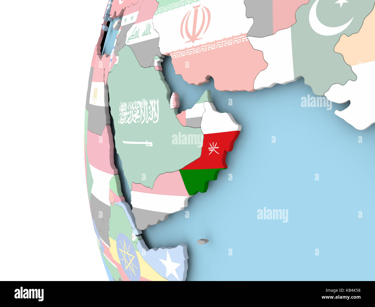 Oman on political globe with flag. 3D illustration Stock Photo - Alamy