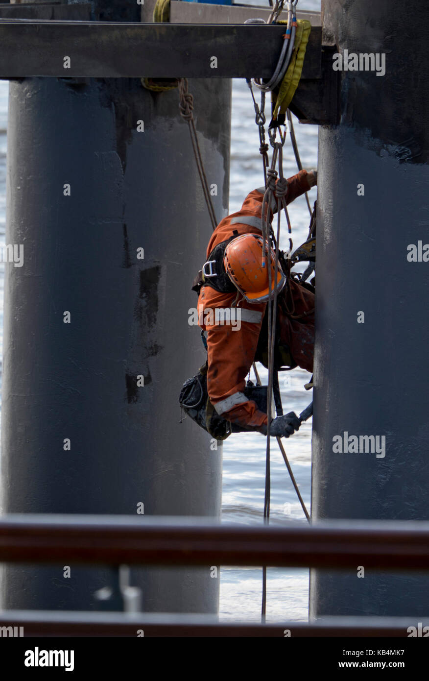 Worker painting wharf on river Thames, London,UK Stock Photo - Alamy