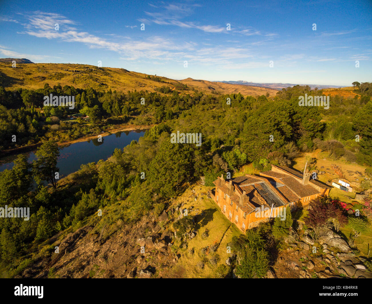 An aerial view of a dam in Zimbabwe's Nyanga National Park Stock Photo ...