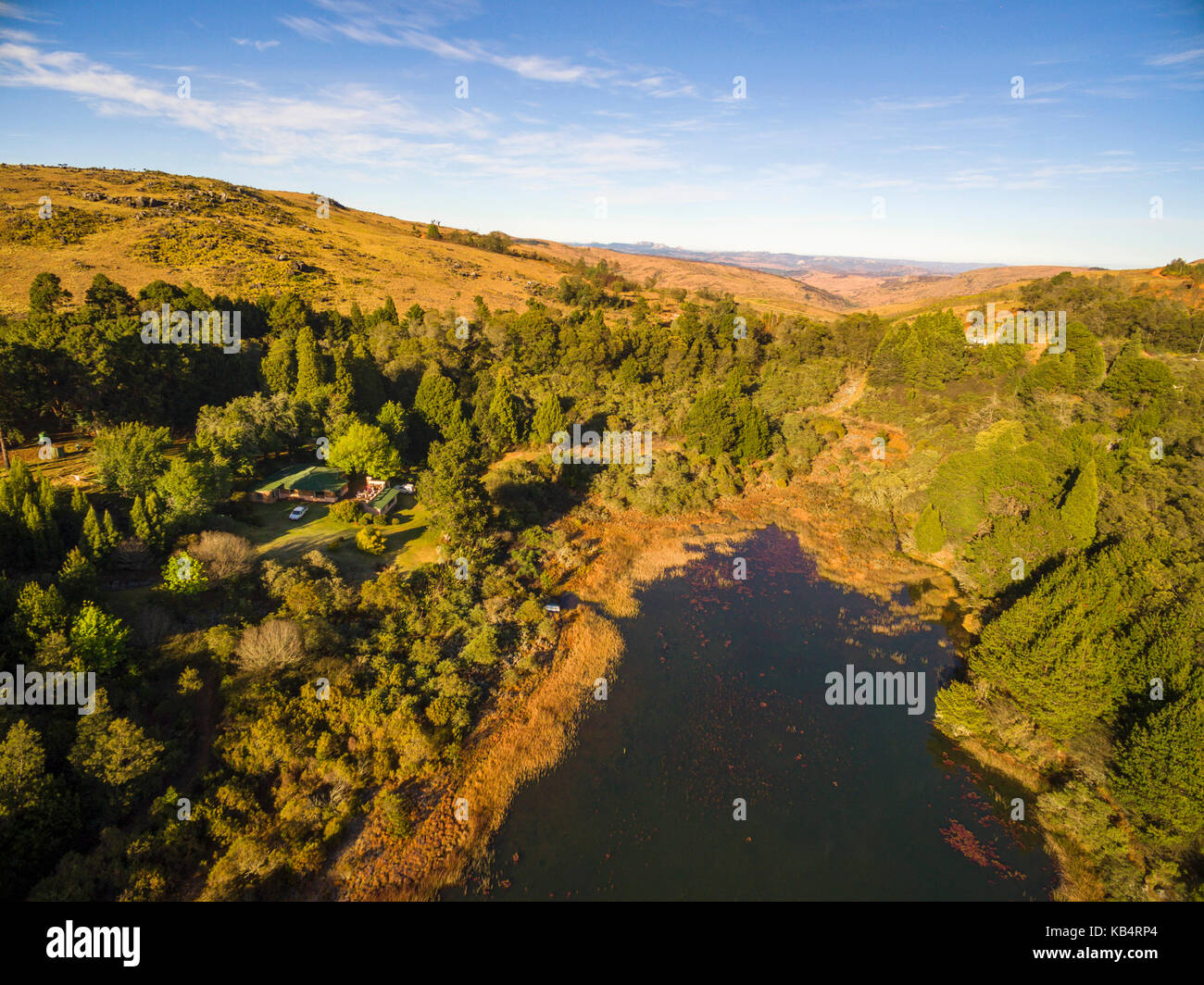An aerial view of a dam in Zimbabwe's Nyanga National Park Stock Photo ...