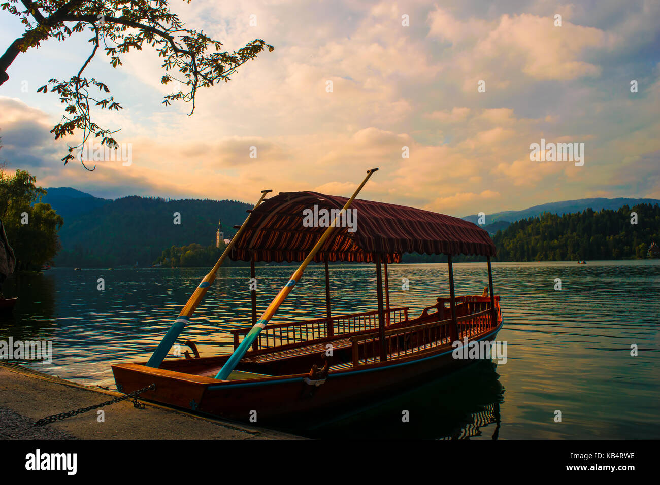 Tourist Boat On Lake Bled Stock Photo - Alamy