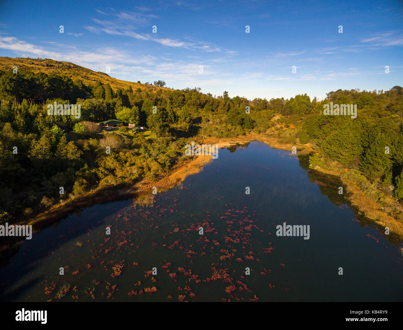An aerial view of a dam in Zimbabwe's Nyanga National Park Stock Photo ...