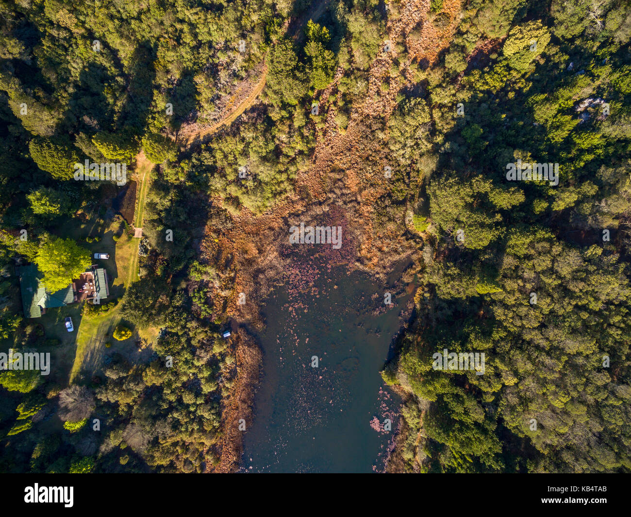 An aerial view of a dam in Zimbabwe's Nyanga National Park Stock Photo ...