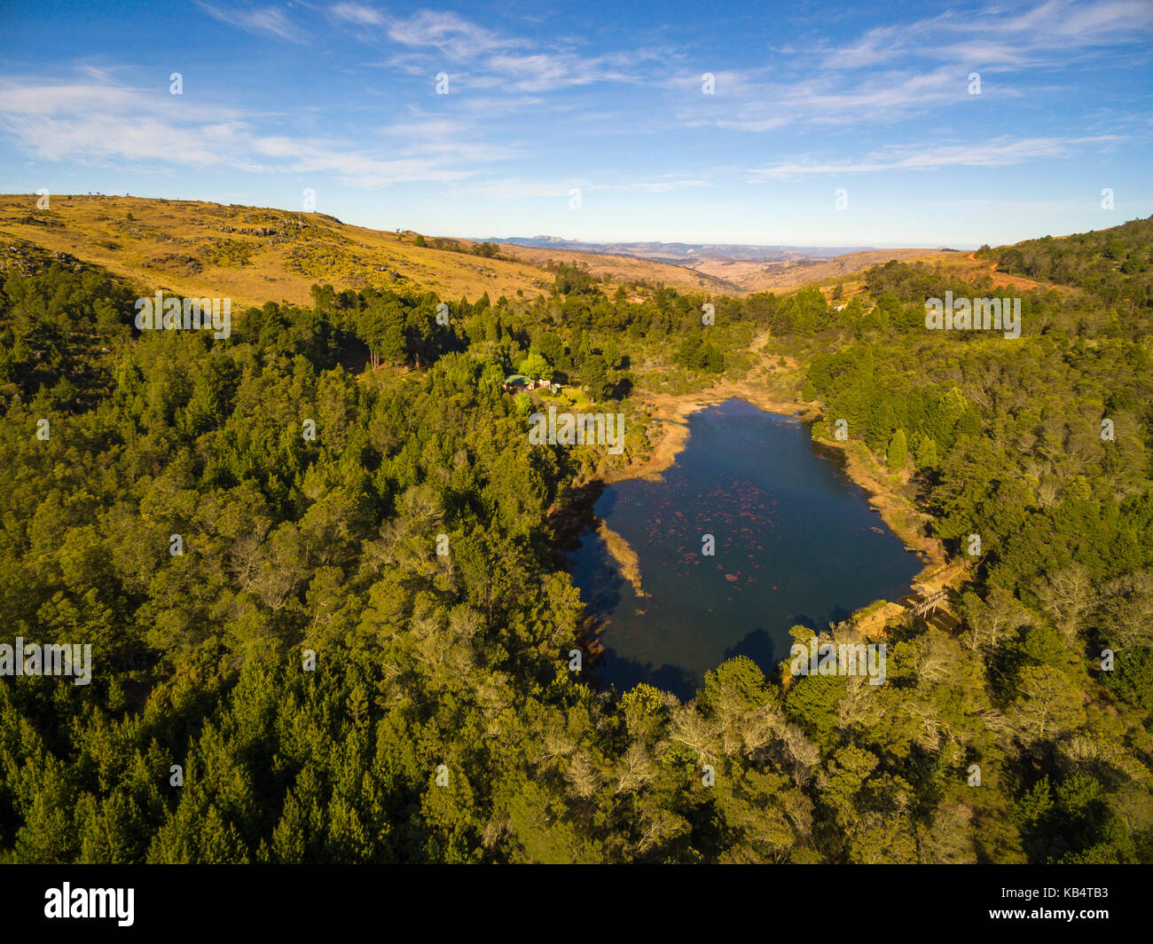 An aerial view of a dam in Zimbabwe's Nyanga National Park Stock Photo ...