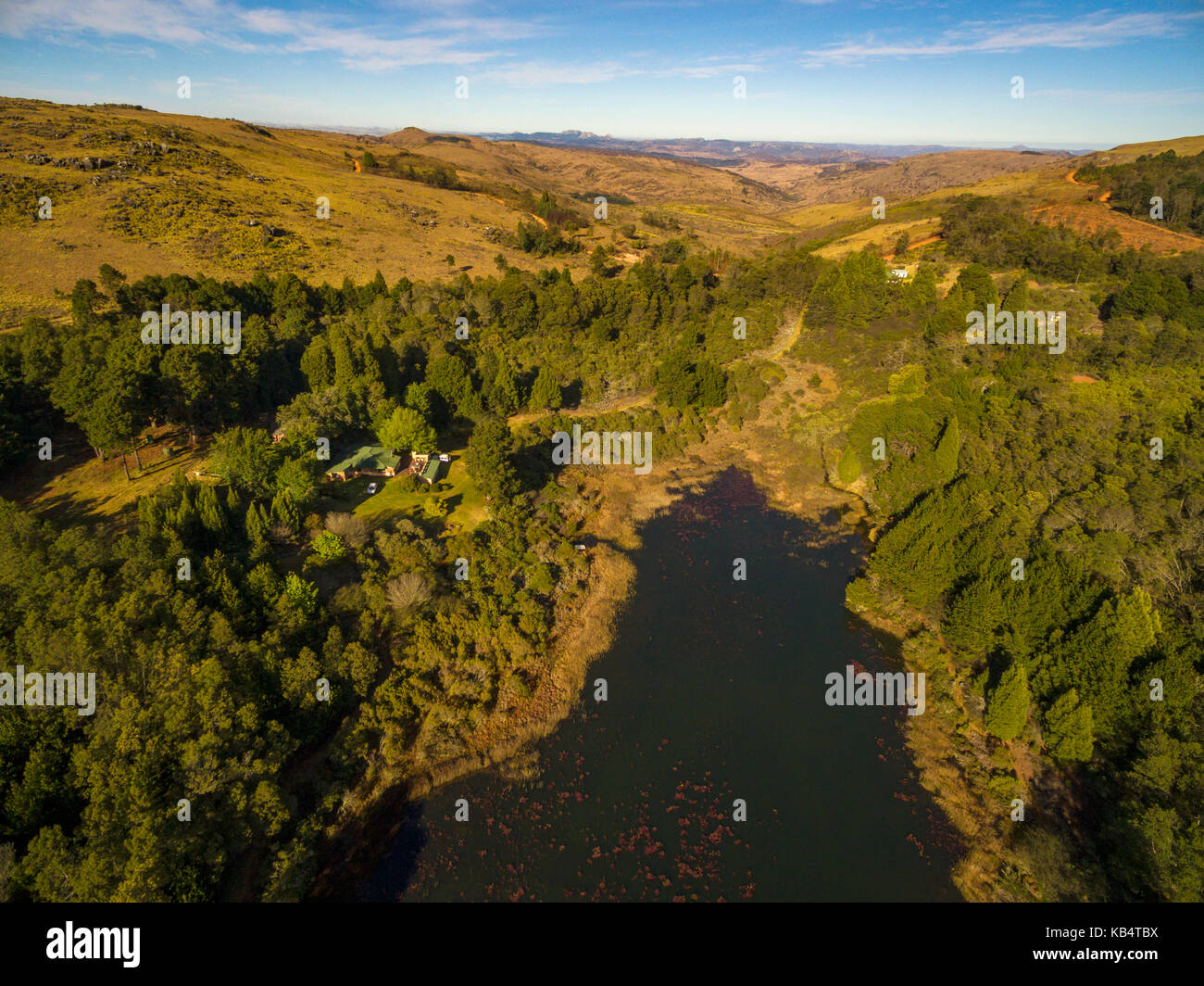 An aerial view of a dam in Zimbabwe's Nyanga National Park Stock Photo ...