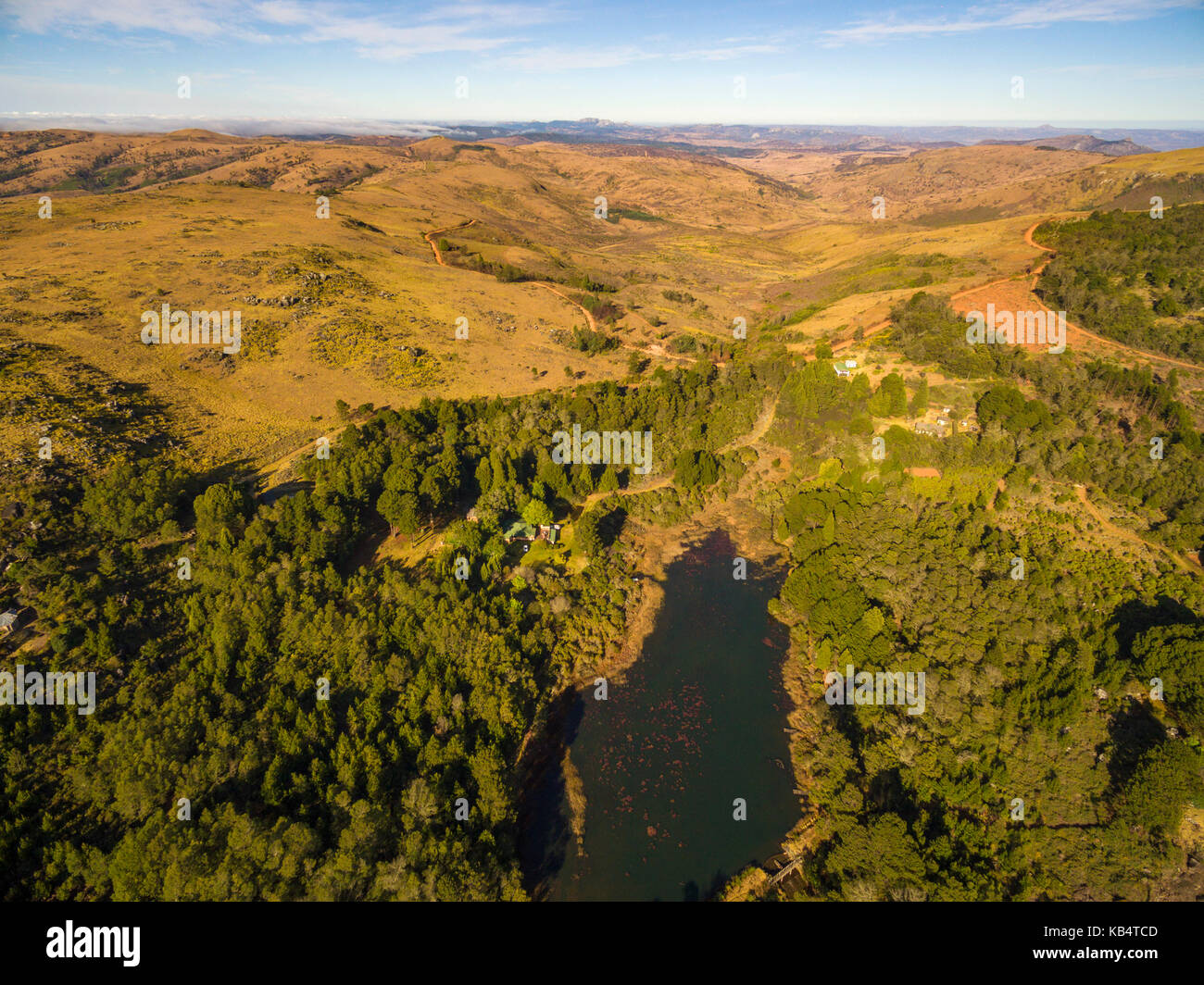 An aerial view of a dam in Zimbabwe's Nyanga National Park Stock Photo ...