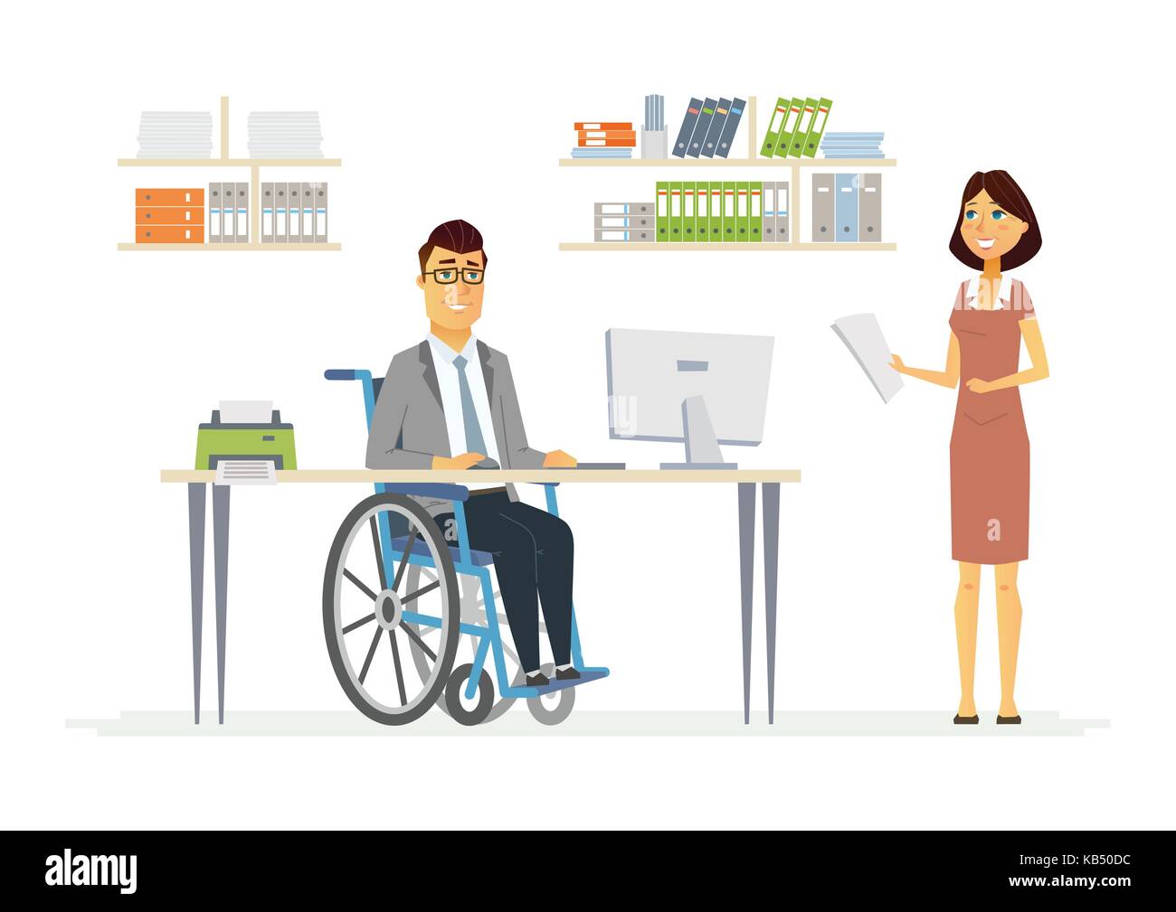 Person with disabilities at work - modern cartoon people characters ...